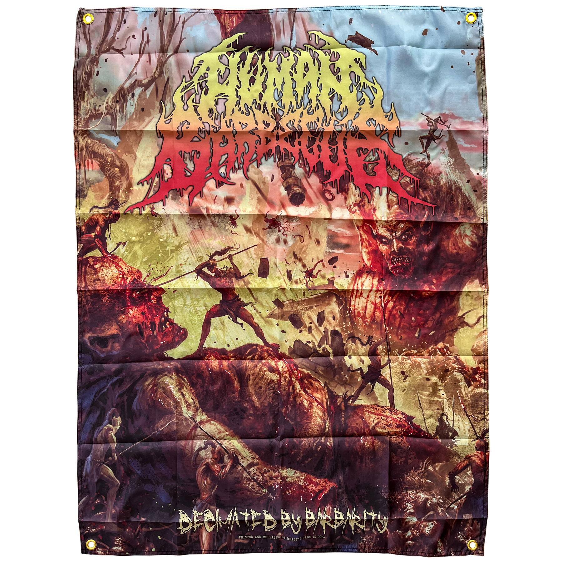 Human Barbecue 'Decimated By Barbarity' Flag – Reality Fade Merch